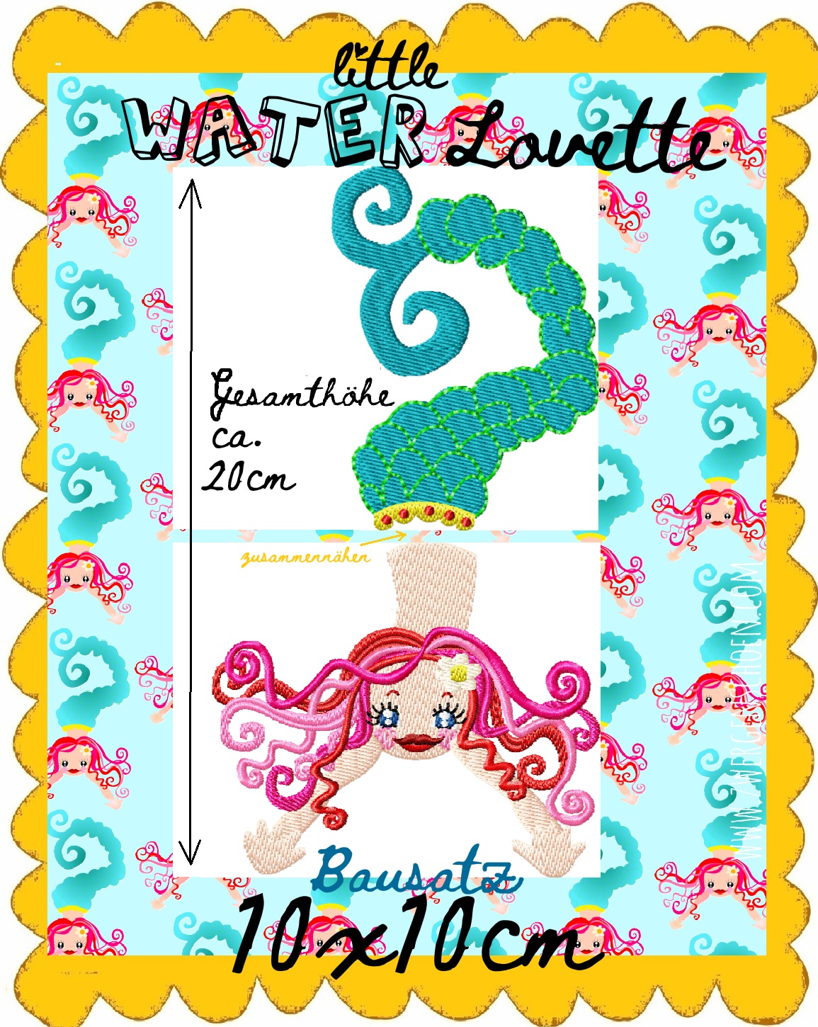 ♥little WATERLOVEtte♥ Mermaid NIXE Einzelmotiv 4 STICKmuster BAUSATZ ...